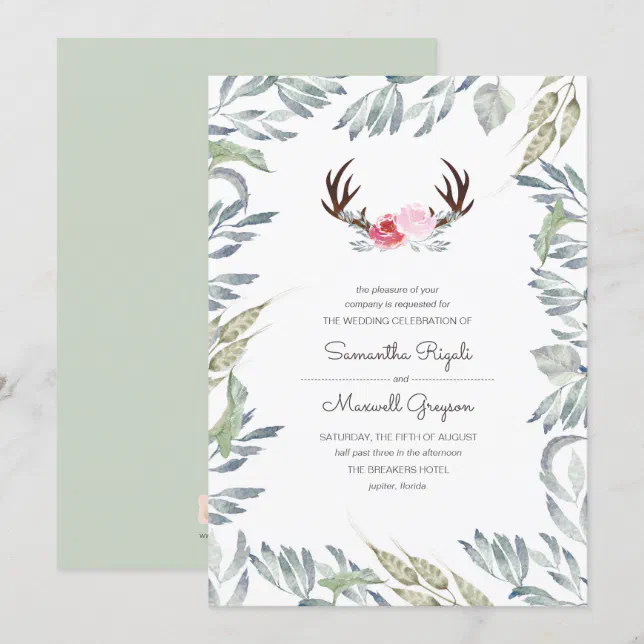 Rustic Deer Antler Wedding Invitation | Zazzle