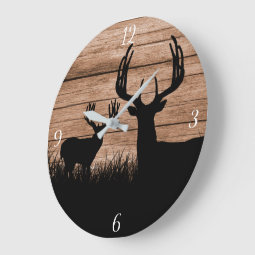 Rustic Deer Antlers Buck Hunting Large Clock | Zazzle