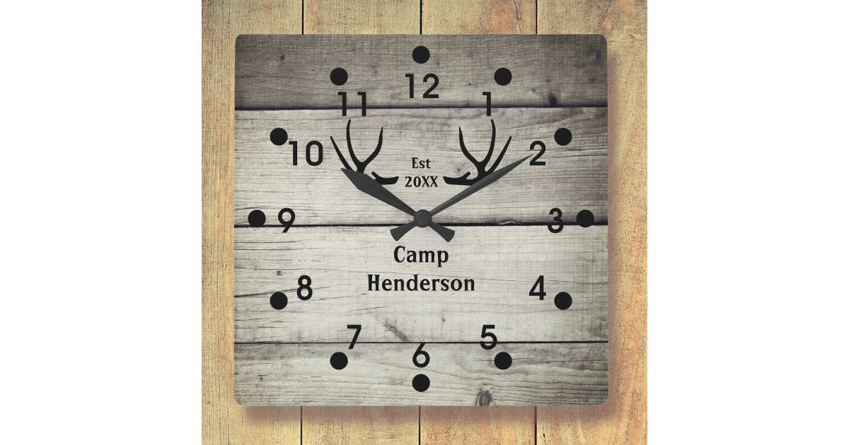 Rustic Deer Antlers Cabin Wall Clock | Zazzle
