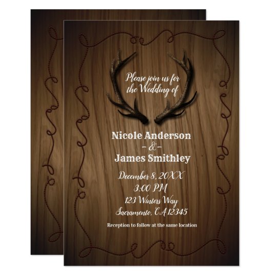 Rustic Deer Antlers Country Wood Barn Wedding Invitation | Zazzle.com