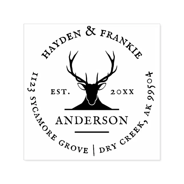 Rustic Deer Antlers Couple Vintage Return Address Self-inking Stamp ...