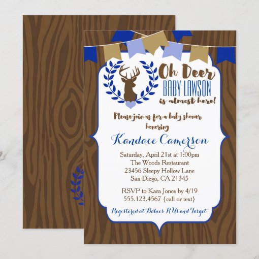 Rustic Deer Buck Baby Shower Invitation, Boy Blue Invitation | Zazzle