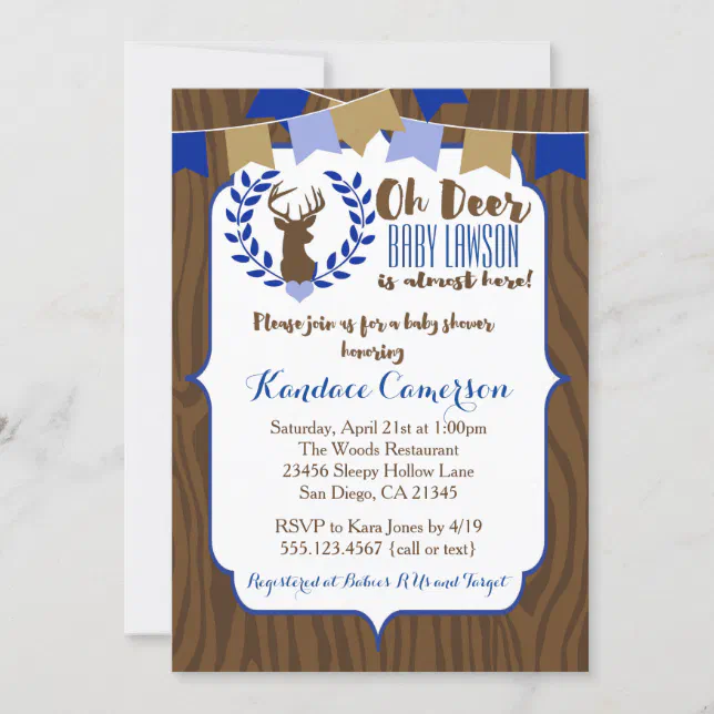 Rustic Deer Buck Baby Shower Invitation, Boy Blue Invitation | Zazzle
