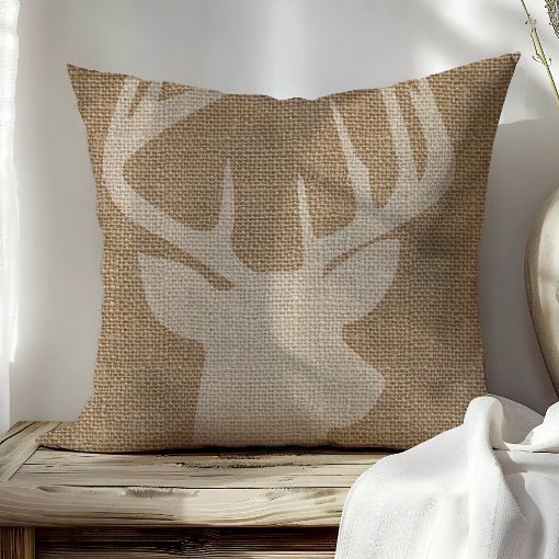 Rustic Deer Buck Burlap Throw Pillows | Zazzle