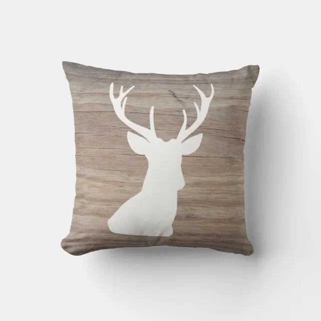 Rustic Deer Head Silhouette Wood Throw Pillow | Zazzle
