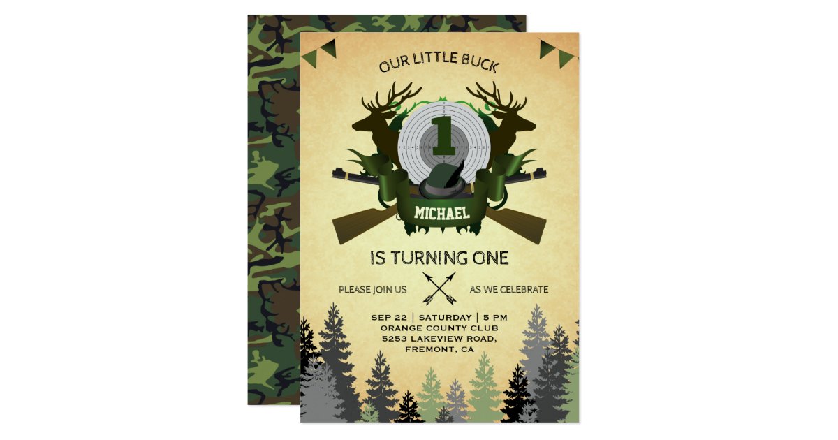 Rustic Deer Hunting 1st Birthday Party Invitation | Zazzle.com