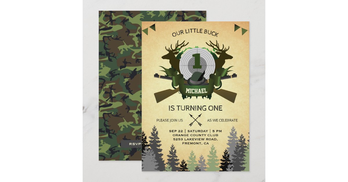 Rustic Deer Hunting 1st Birthday Party Invitation | Zazzle
