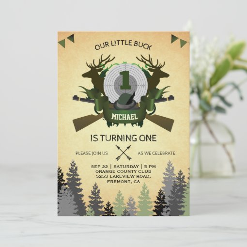 Rustic Deer Hunting 1st Birthday Party Invitation | Zazzle