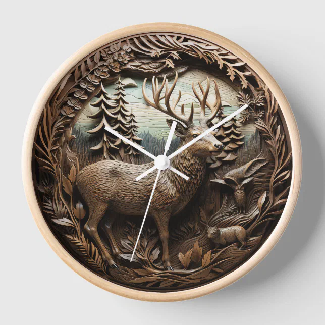 Rustic Deer Hunting Cabin Clock | Zazzle
