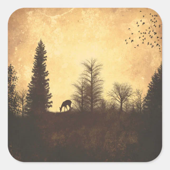 Rustic Deer in Trees Woodland Country Sticker | Zazzle