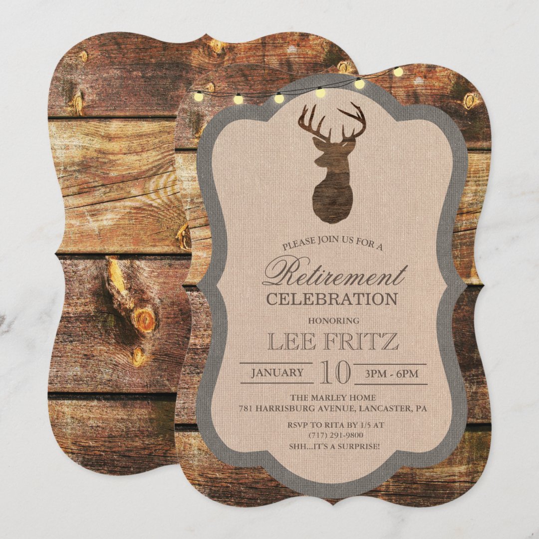 Rustic Deer Retirement Invitation | Zazzle