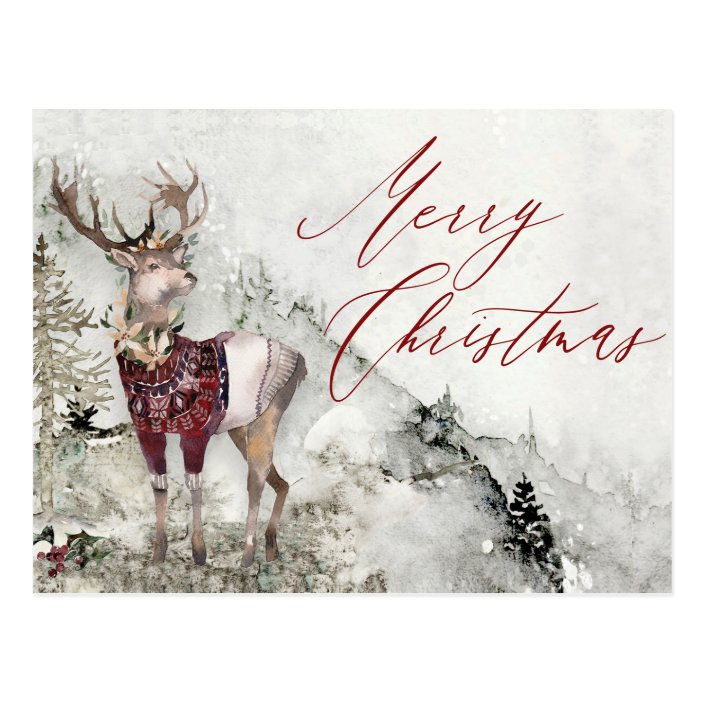 Rustic Deer Winter Snow Scene Christmas Postcard | Zazzle.com