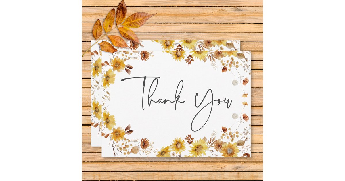 Rustic Delicate Fall Floral Wreath Wedding Thank You Card | Zazzle