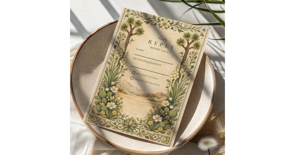 Rustic Desert Botanical Wedding RSVP Card | Zazzle