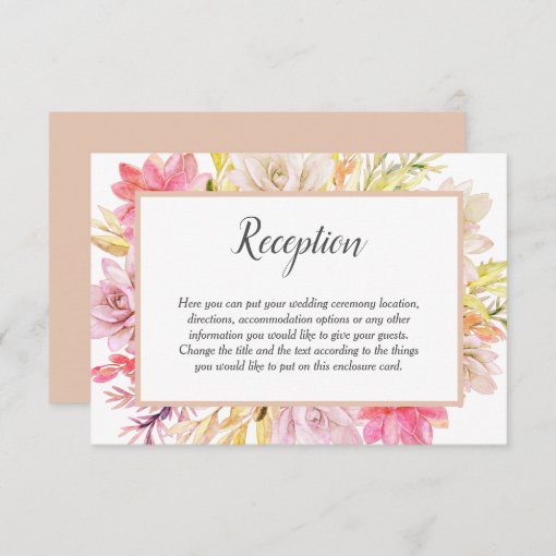 Rustic Desert Succulent Wedding Reception Info Enclosure Card | Zazzle