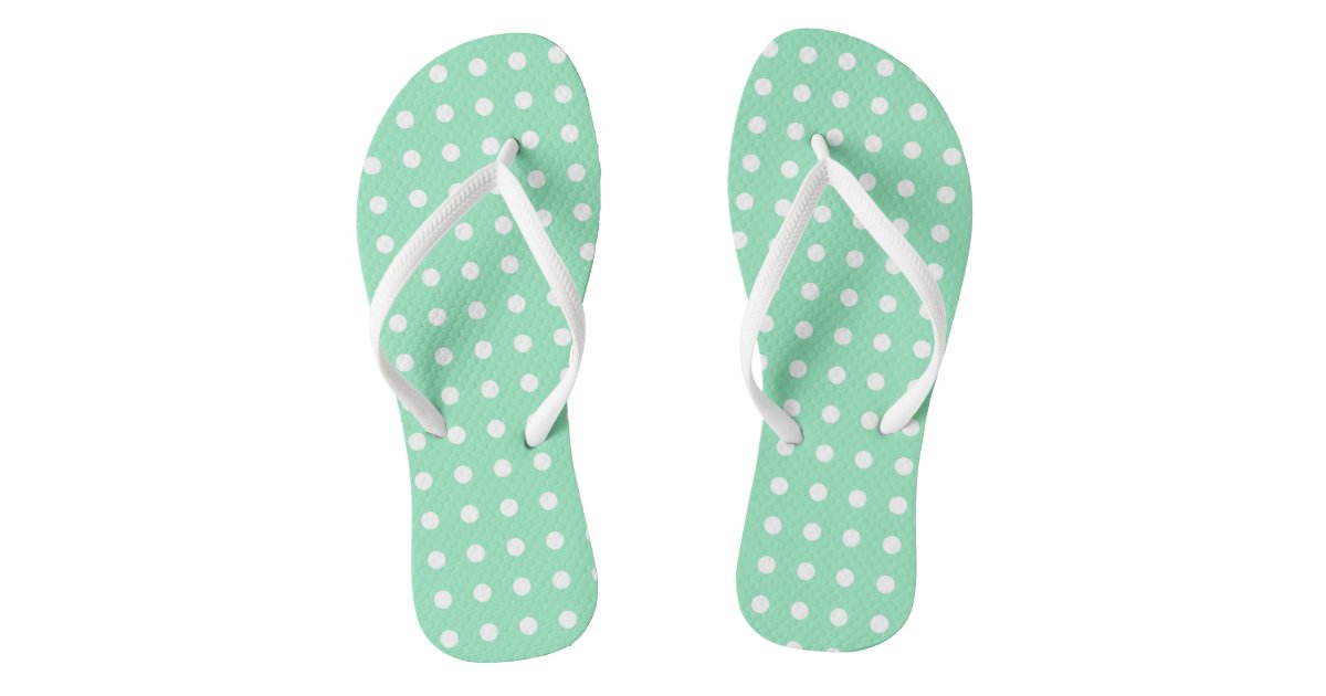 Rustic Design White Dotted Mint Green Template Flip Flops | Zazzle