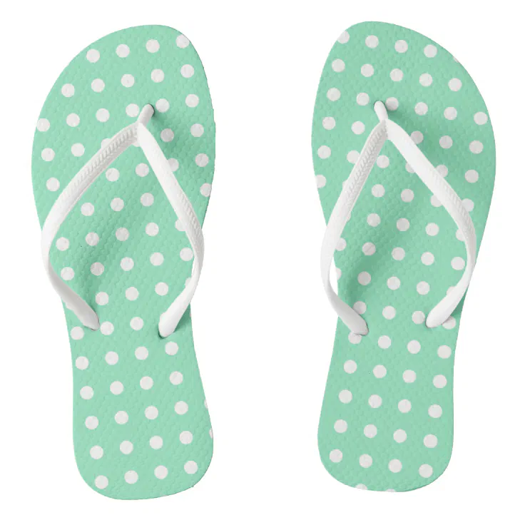 Rustic Design White Dotted Mint Green Template Flip Flops | Zazzle