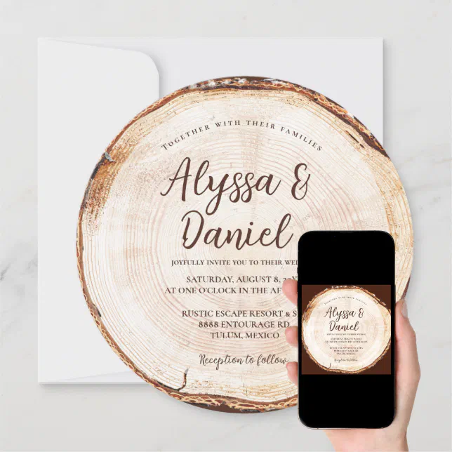 Rustic Destination Wedding forest Wood Tree rings Invitation | Zazzle