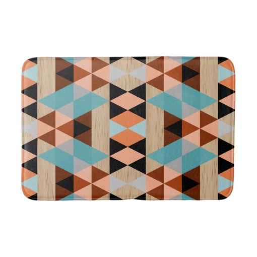 Rustic Diamond Squares Triangles Wood Art Pattern Bath Mat | Zazzle