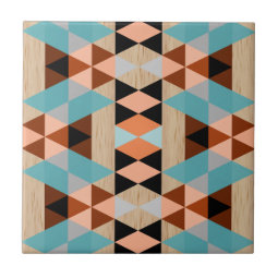 Rustic Diamond Squares Triangles Wood Art Pattern Ceramic Tile | Zazzle
