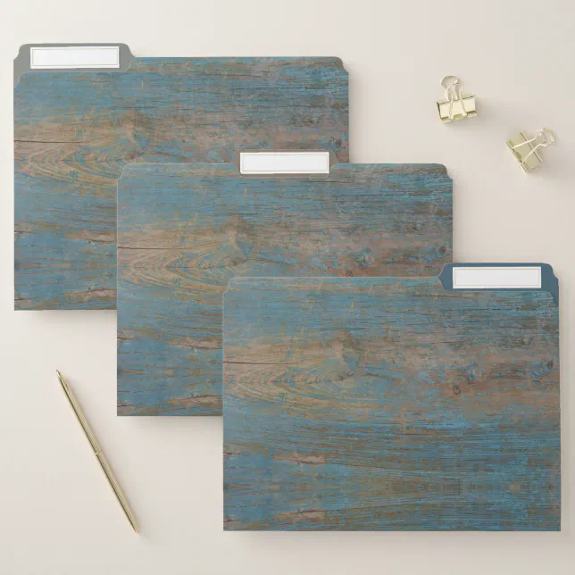 Rustic Distressed Blue Wood Grain File Folder | Zazzle
