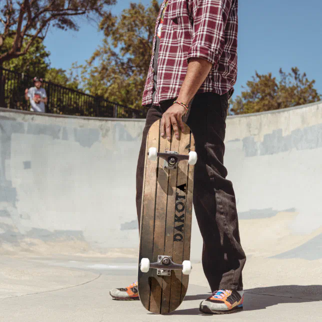 Rustic distressed dark outdoors Barn Wood pattern Skateboard | Zazzle