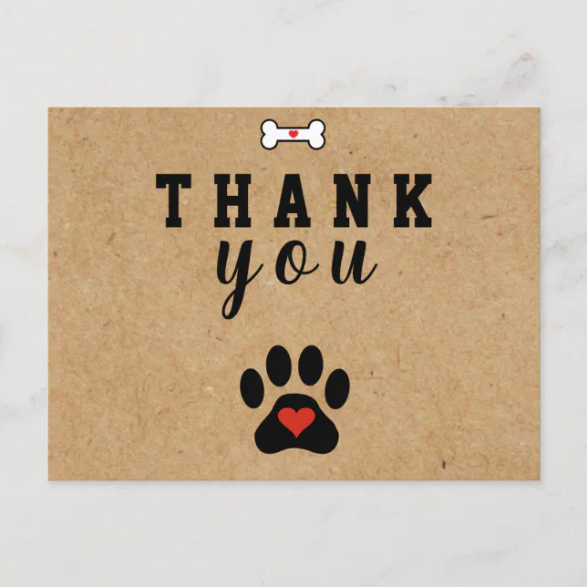 Rustic Dog Paw Custom Thank you Postcard | Zazzle