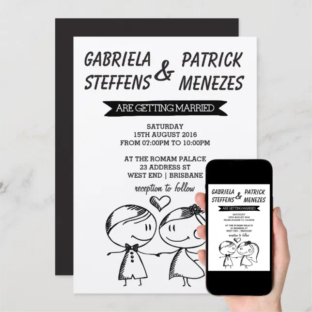 Rustic Doodle Couple Wedding Invitation | Zazzle