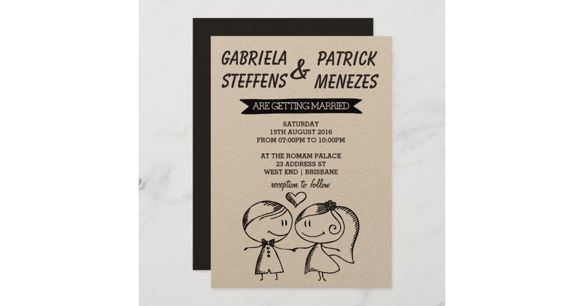 Rustic Doodle Couple Wedding Invitation | Zazzle