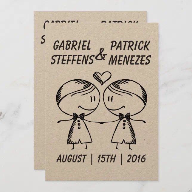 Rustic Doodle Gay Wedding Invitation | Zazzle