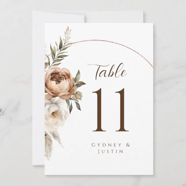 Rustic Dread Floral Pampas Wedding Table Numbers | Zazzle