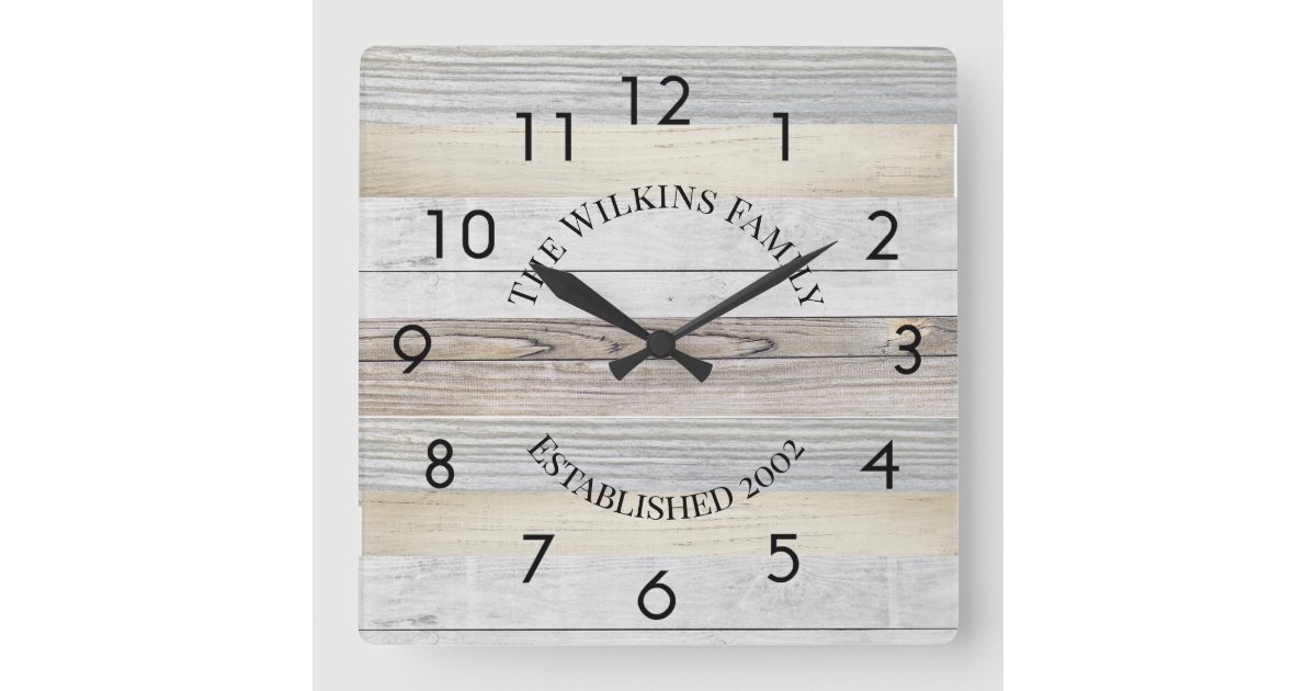 Rustic Driftwood Personalized Square Wall Clock | Zazzle
