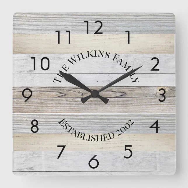 Rustic Driftwood Personalized Square Wall Clock | Zazzle