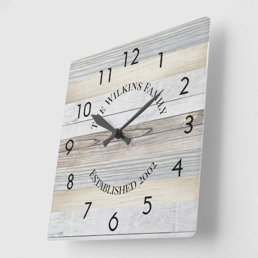 Rustic Driftwood Personalized Square Wall Clock | Zazzle
