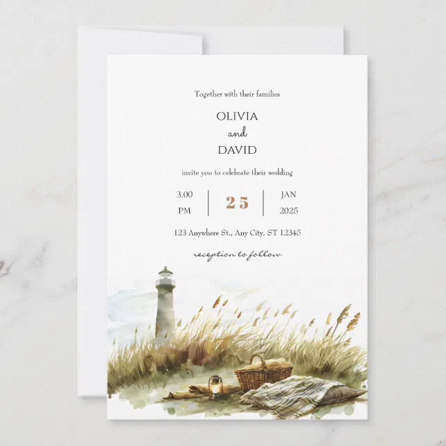 Rustic Dune Picnic and Lighthouse Beach Wedding Invitation | Zazzle