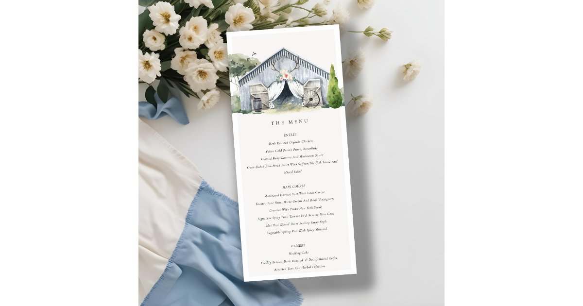 Rustic Dusky Barnyard Farm Theme Wedding Menu | Zazzle