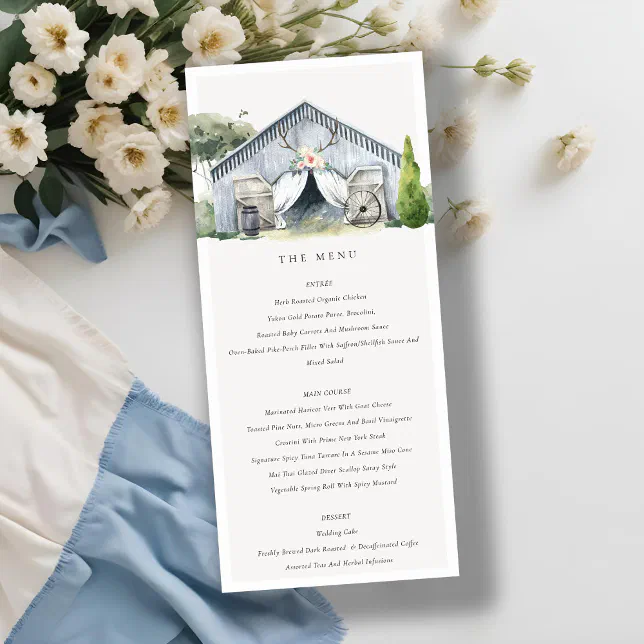 Rustic Dusky Barnyard Farm Theme Wedding Menu | Zazzle