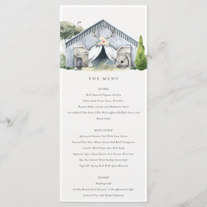 Rustic Dusky Barnyard Farm Theme Wedding Menu | Zazzle.com