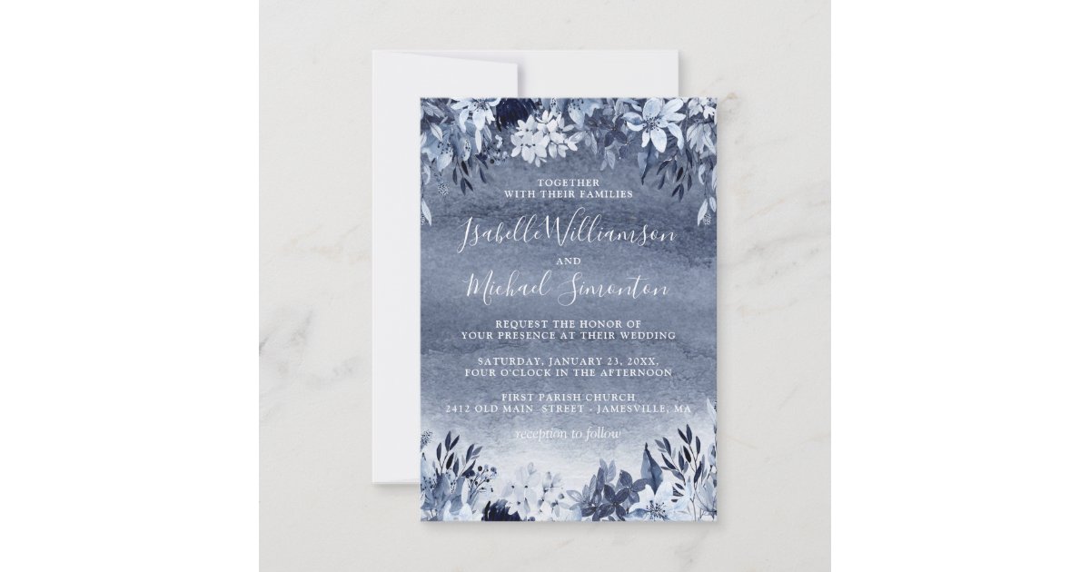 Rustic Dusty Blue Floral Wedding Invitation | Zazzle