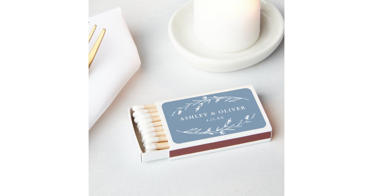 Rustic Dusty Blue Floral Wildflower Wedding Favor Matchboxes | Zazzle