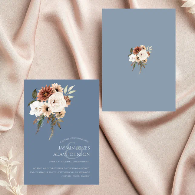 Rustic Dusty Blue Peach Floral Wedding Invitation | Zazzle Rustic Dusty Blue Peach Floral Wedding Invitation | Zazzle