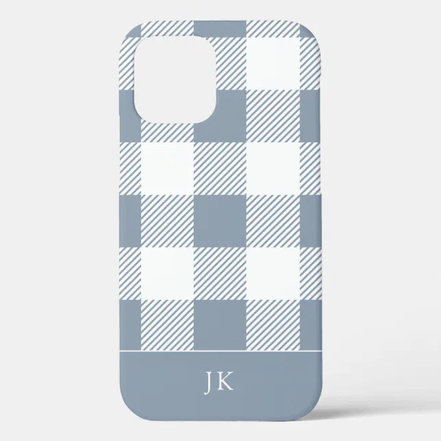 Rustic Dusty Blue Plaid Pattern Monogram Case-Mate iPhone Case | Zazzle