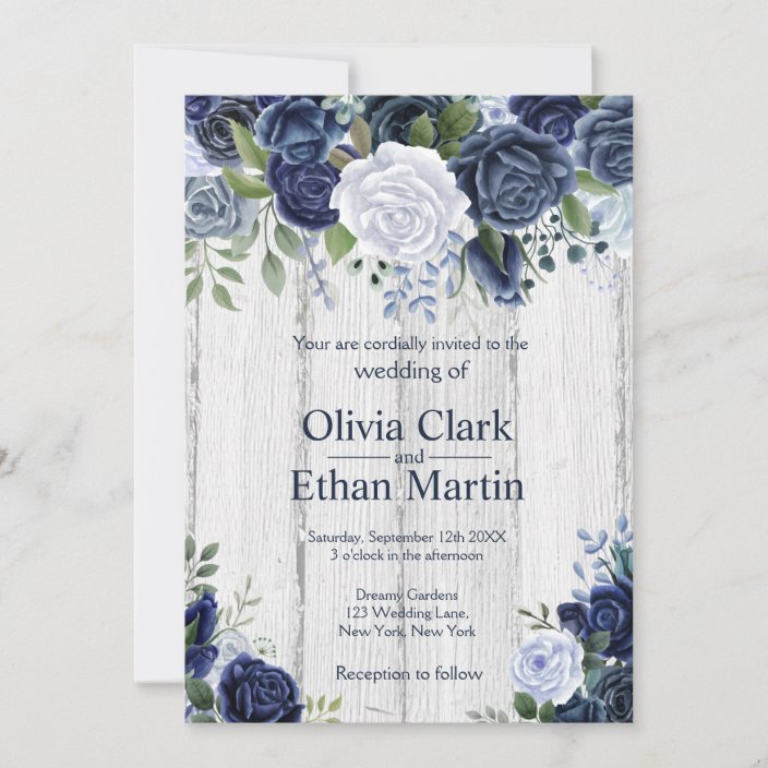 Rustic Dusty Blue Watercolor Floral Wood Invitation | Zazzle.com