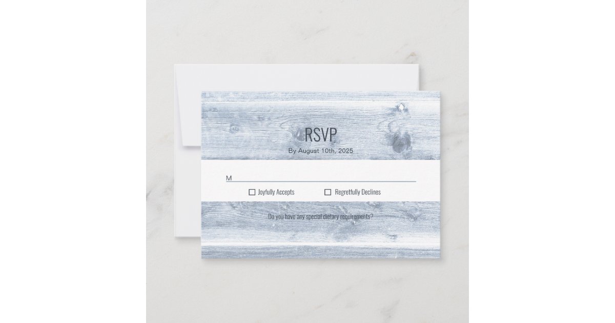 Rustic Dusty Blue Wood Wedding RSVP | Zazzle