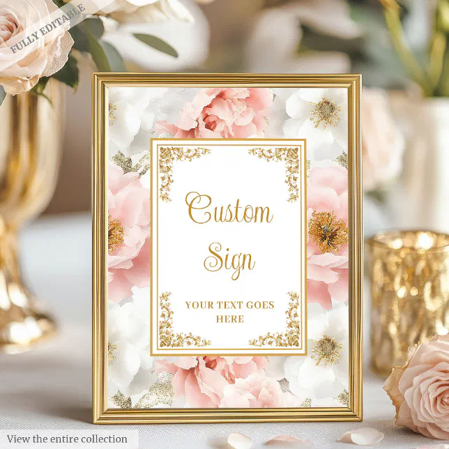 Rustic dusty pink flowers with gold accents 8x10 poster | Zazzle