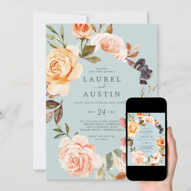 Rustic Earth Florals | Mint Casual Wedding Invitation | Zazzle
