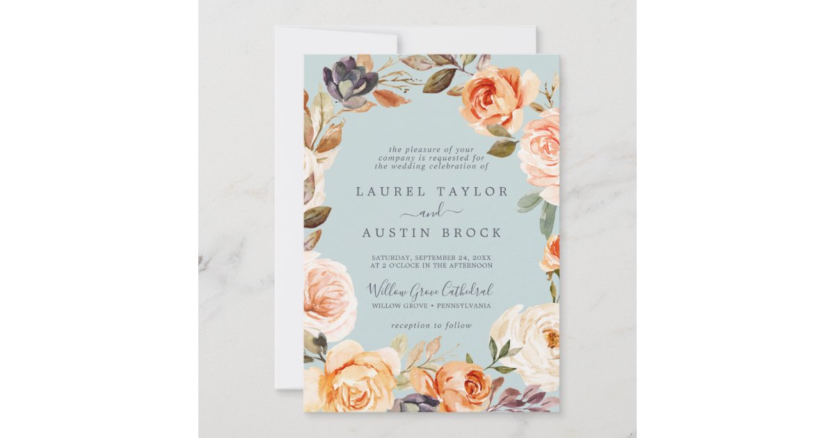 Rustic Earth Florals | Mint Formal Wedding Invitation | Zazzle