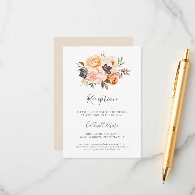Rustic Earth Florals Wedding Reception Insert Card | Zazzle