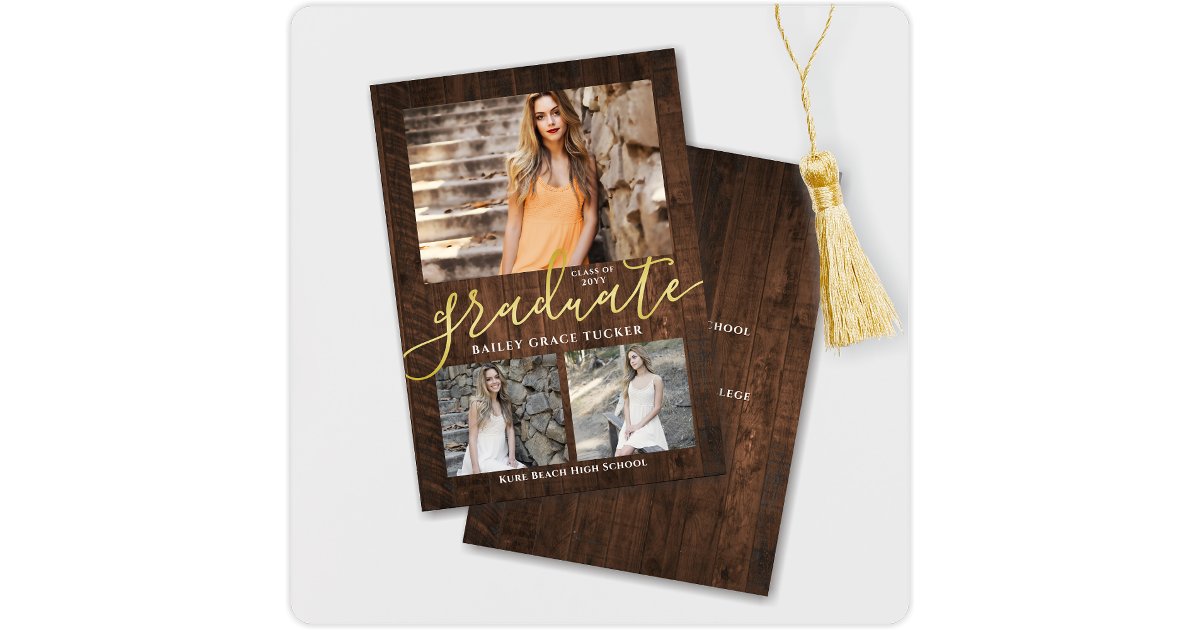 Rustic Elegance 3-Photo Collage Graduation Announcement | Zazzle