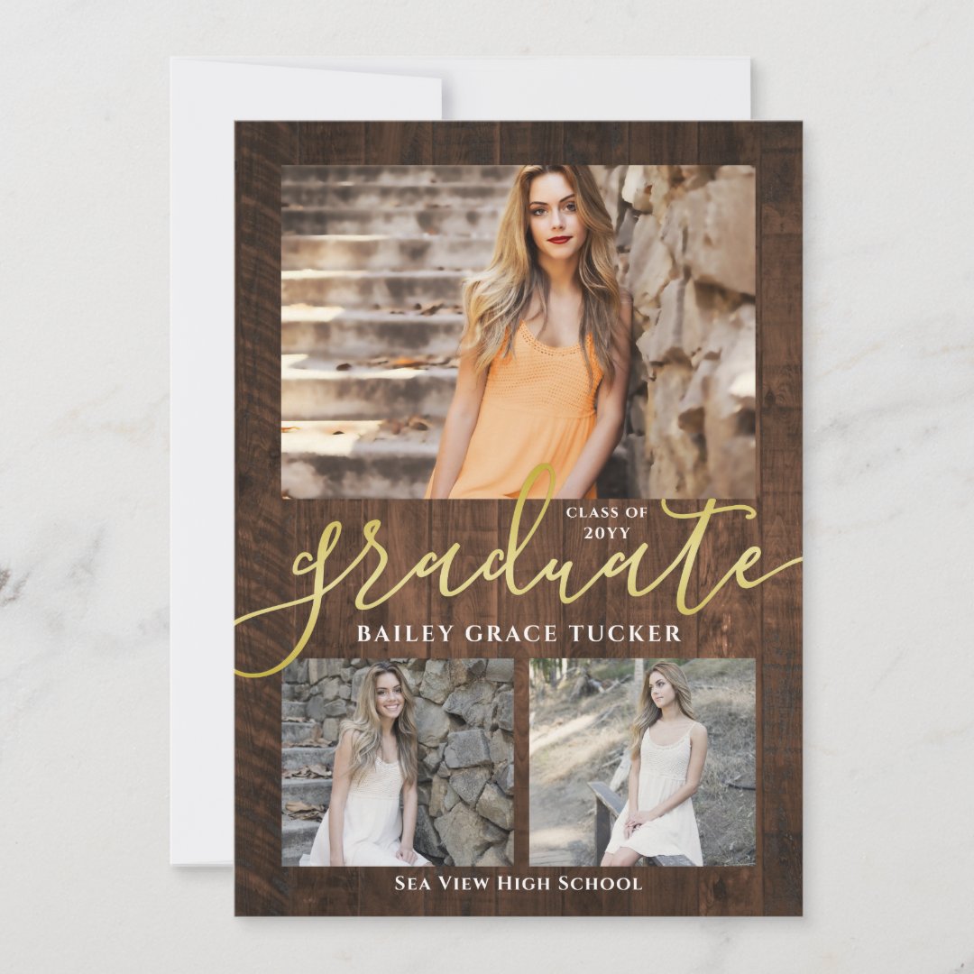 Rustic Elegance 4-Photo Collage Graduation Announc Announcement | Zazzle